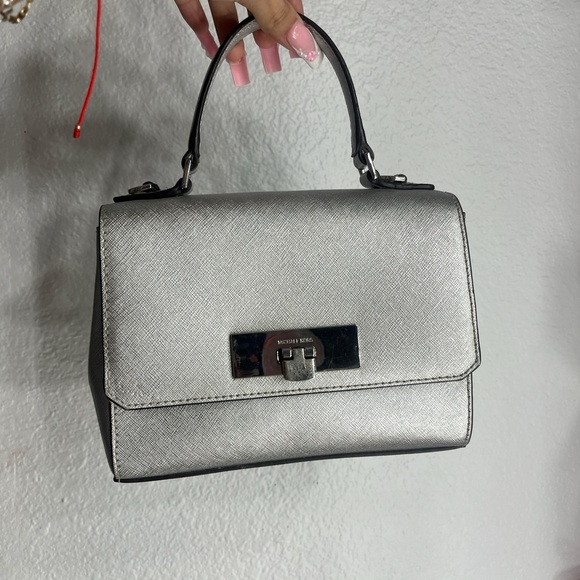 Michael Kors | Bags | Michael Kors Silver Satchel With Structured ...